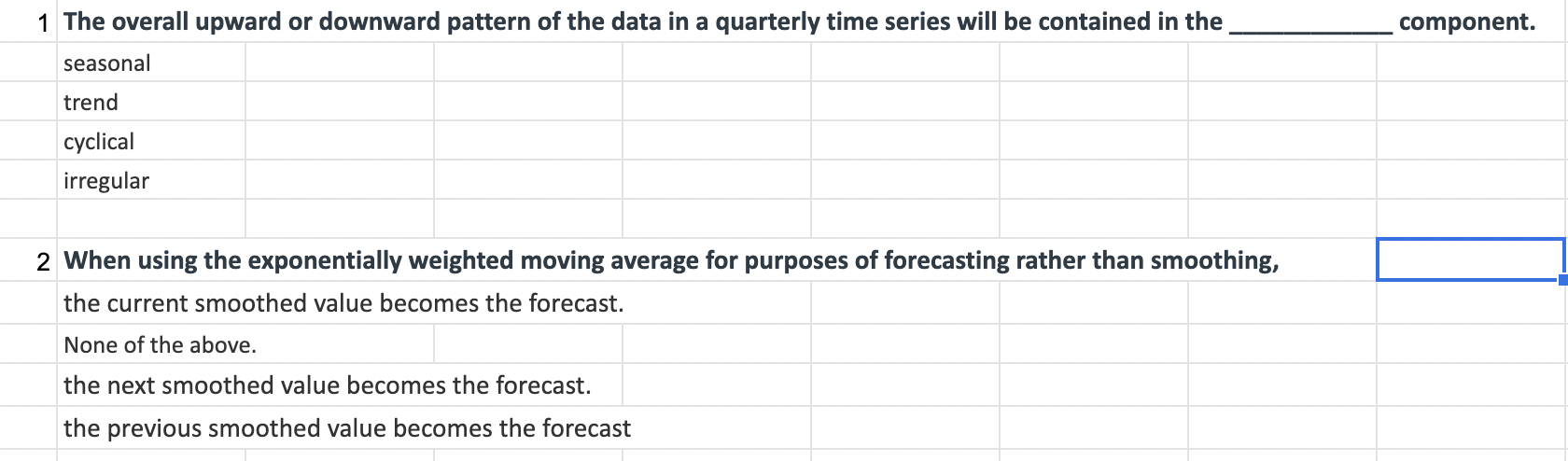 1 The overall upward or downward pattern of the data | Chegg.com