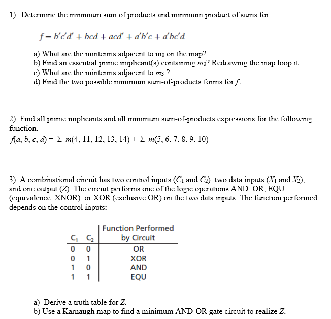 Solved 1) Determine the minimum sum of products and minimum | Chegg.com