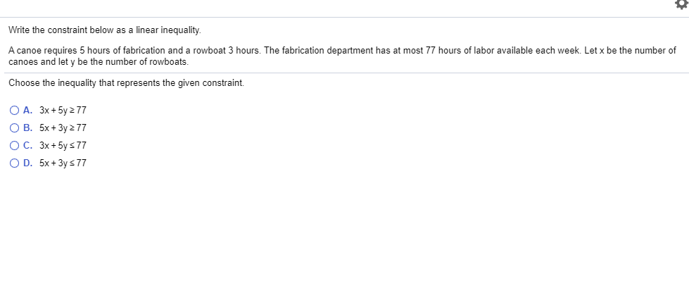 Solved Write the constraint below as a linear inequality A | Chegg.com