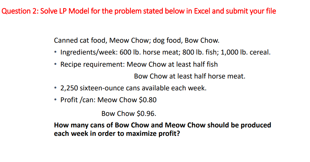 Solved olve LP Model for the problem stated below in Excel | Chegg.com