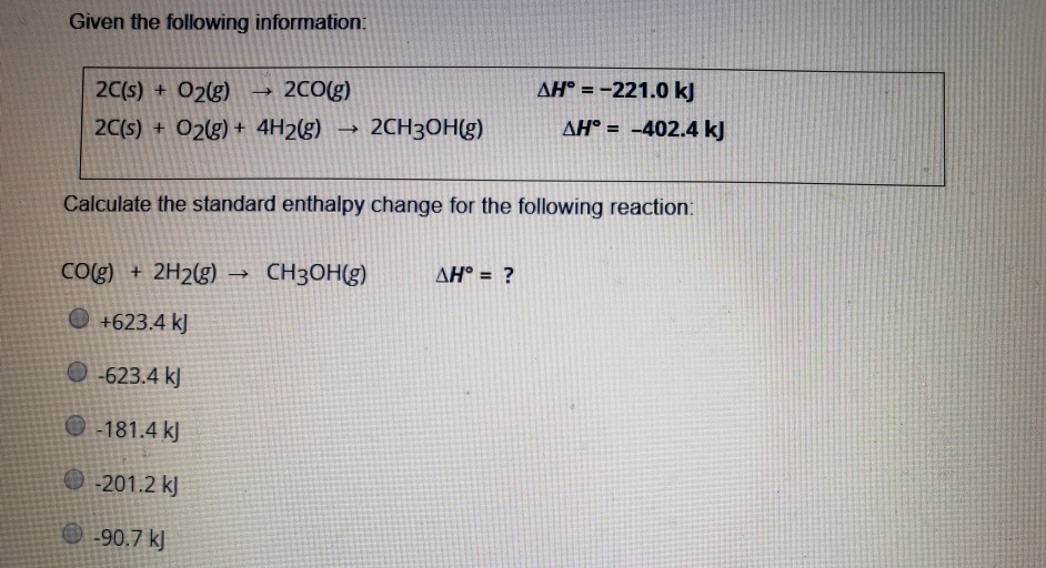 Solved Given the following information 2C(s) + O2(g) -, | Chegg.com