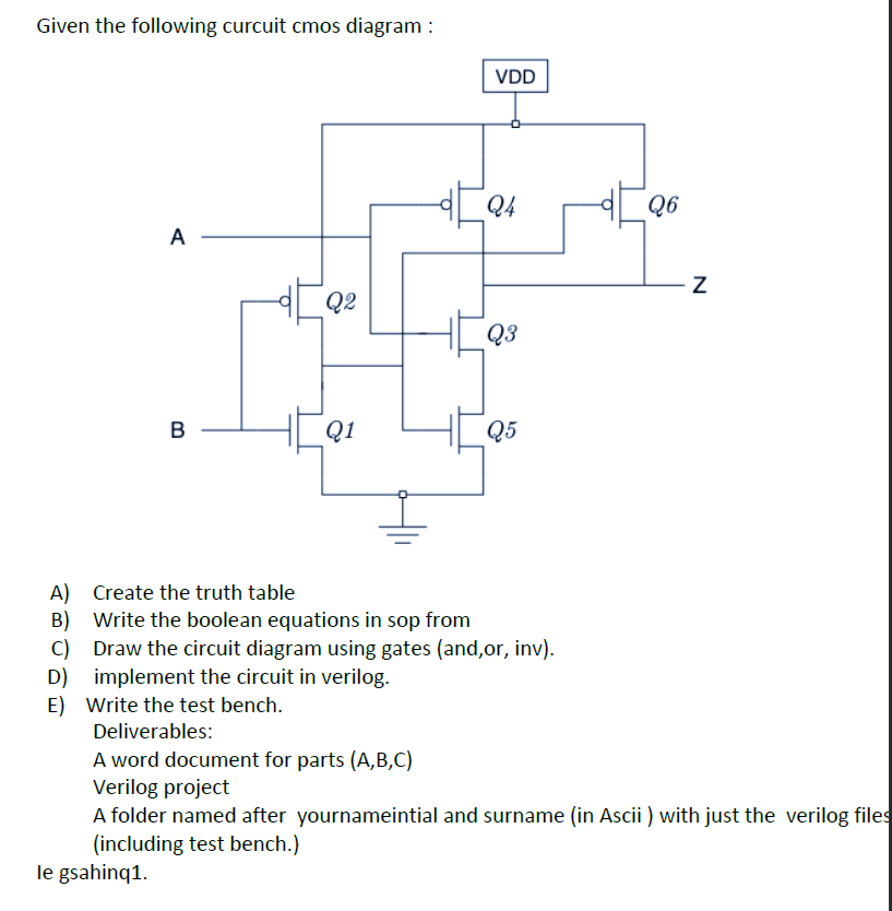 Solved Given the following curcuit cmos diagram : VDD [24 Q6 | Chegg.com