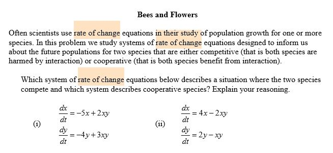 Solved Bees and Flowers Often scientists use rate of change | Chegg.com