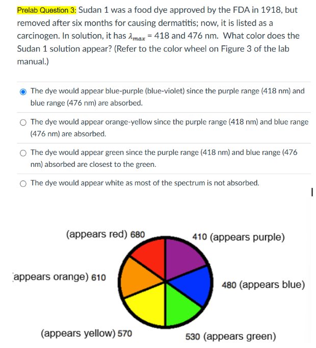 Solved Prelab Question 3: Sudan 1 ﻿was a food dye approved | Chegg.com