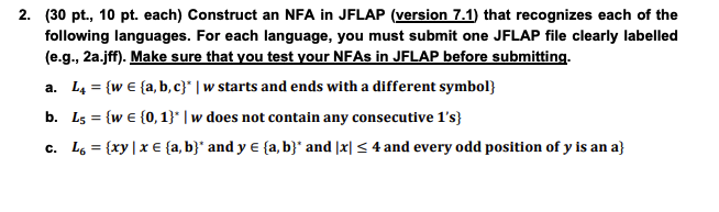 Solved 2. (30 pt., 10 pt. each) Construct an NFA in JFLAP | Chegg.com