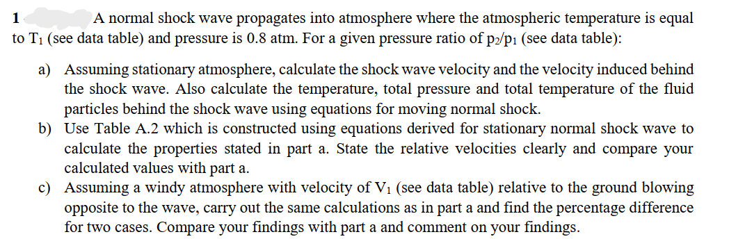Solved 1 A normal shock wave propagates into atmosphere | Chegg.com