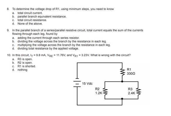 Solved 8. To determine the voltage drop of R1, using minimum | Chegg.com
