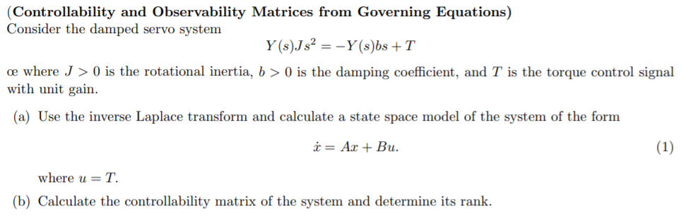 (Controllability and Observability Matrices from | Chegg.com