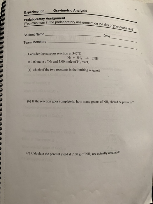 Solved Gravimetric Analysis Experiment 8 Prelaboratory | Chegg.com
