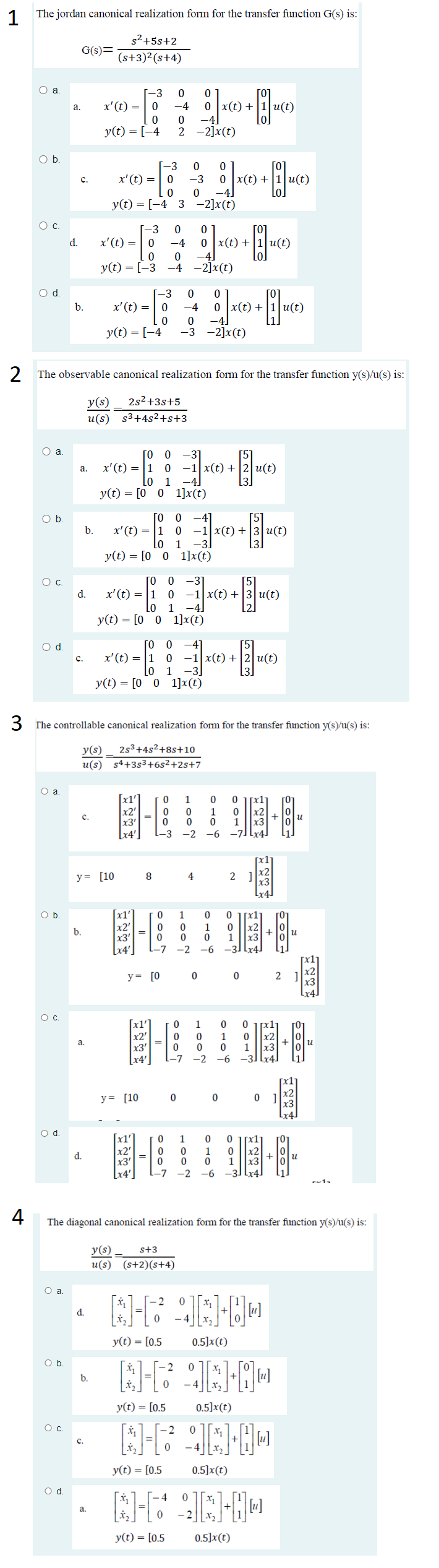 Solved 1 The jordan canonical realization form for the | Chegg.com