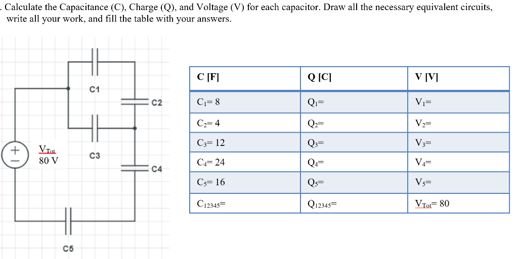 Solved . Calculate the Capacitance (C), Charge (Q), and | Chegg.com