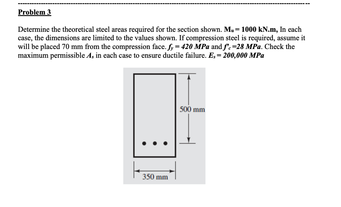 Solved Problem 3 Determine the theoretical steel areas | Chegg.com