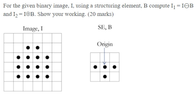 Solved For the given binary image, I, using a structuring | Chegg.com