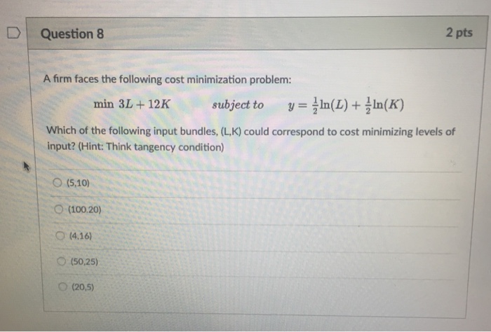 Solved A firm faces the following cost minimization problem: | Chegg.com