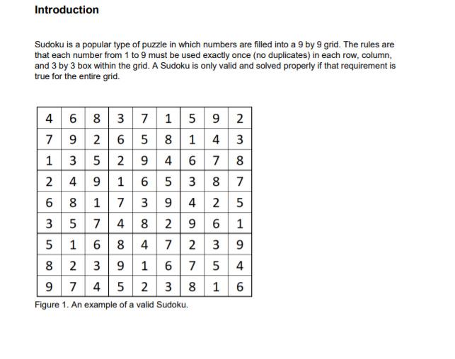 Solved Introduction Sudoku Is A Popular Type Of Puzzle In 