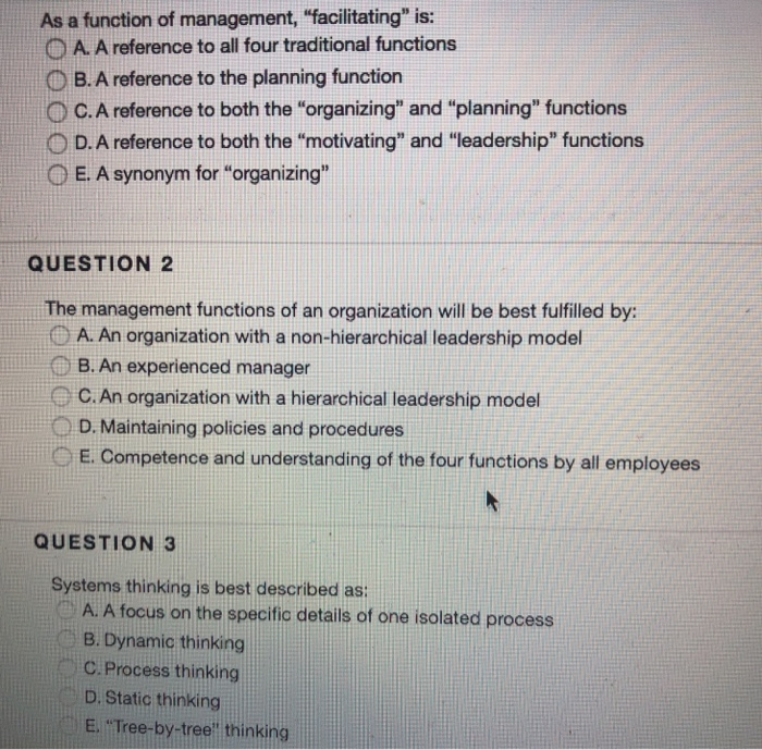 Solved As a function of management, "facilitating" is: A. A | Chegg.com