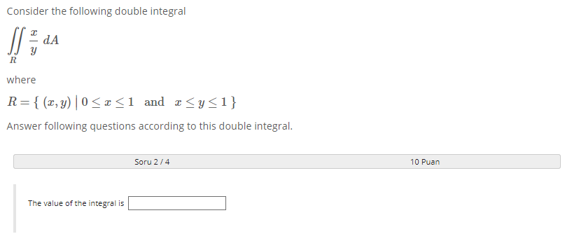 Solved Consider the following double integral 可。 dA y R | Chegg.com