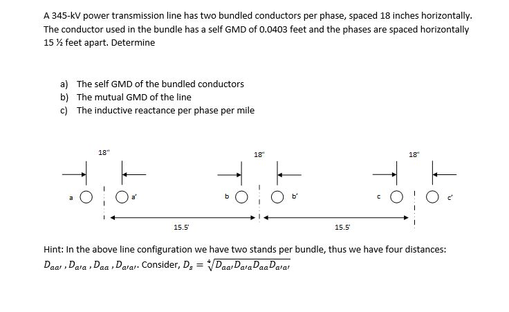 Solved A 345-kV power transmission line has two bundled | Chegg.com