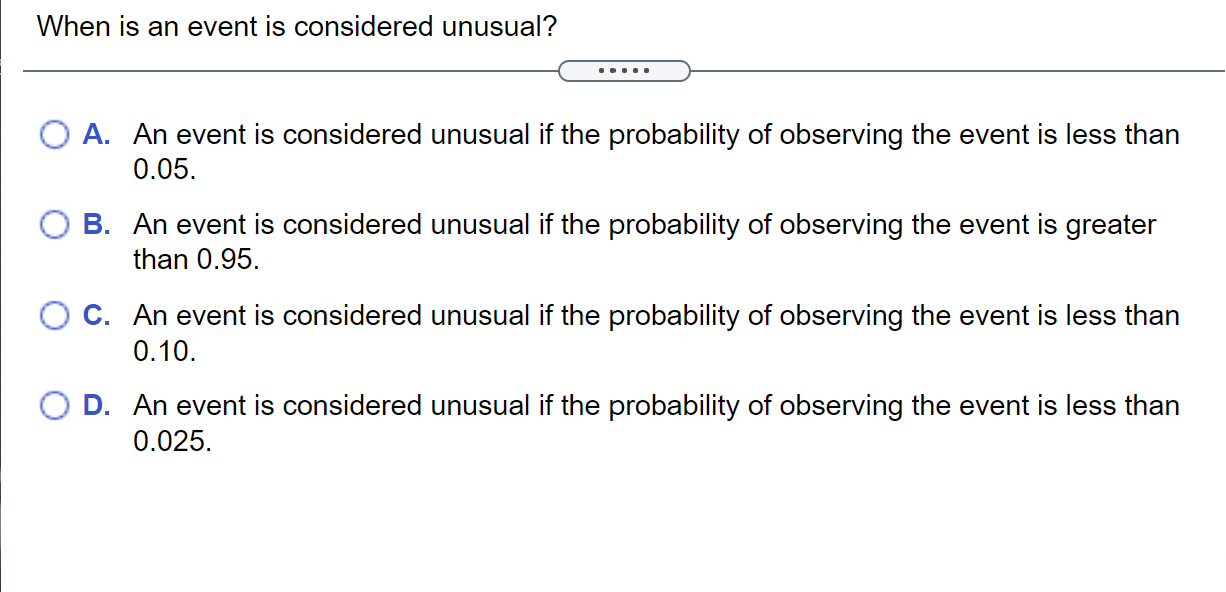 Solved When is an event is considered unusual? A. An event | Chegg.com