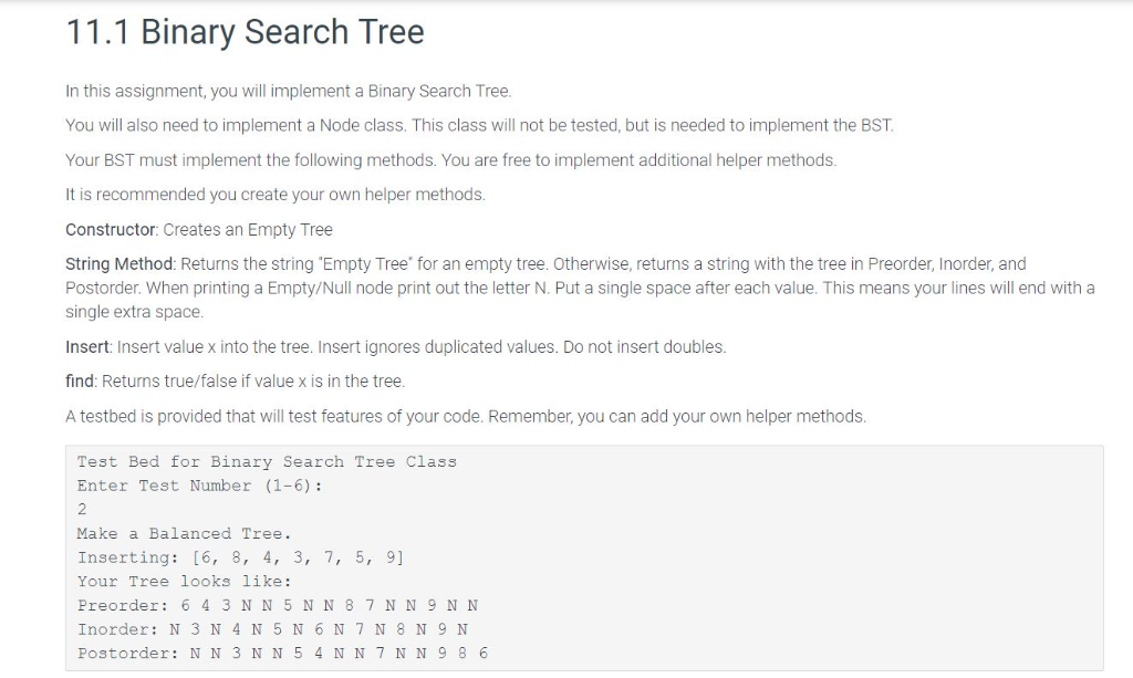 Solved in python from bst import * print("Test Bed for | Chegg.com