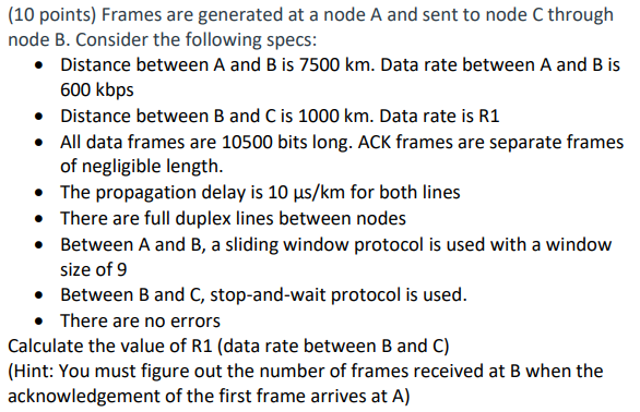 Solved (10 points) Frames are generated at a node A and sent | Chegg.com