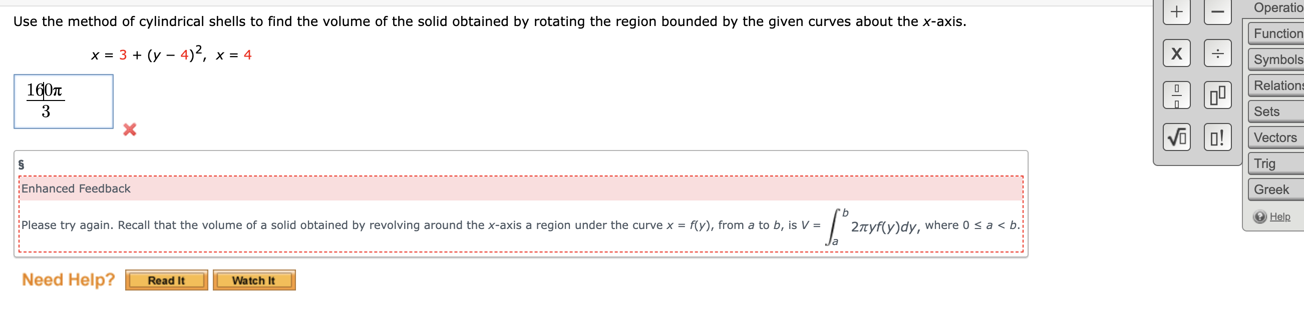 Solved x=3+(y−4)2,x=4 8 Enhanced Feedback Please try again. | Chegg.com