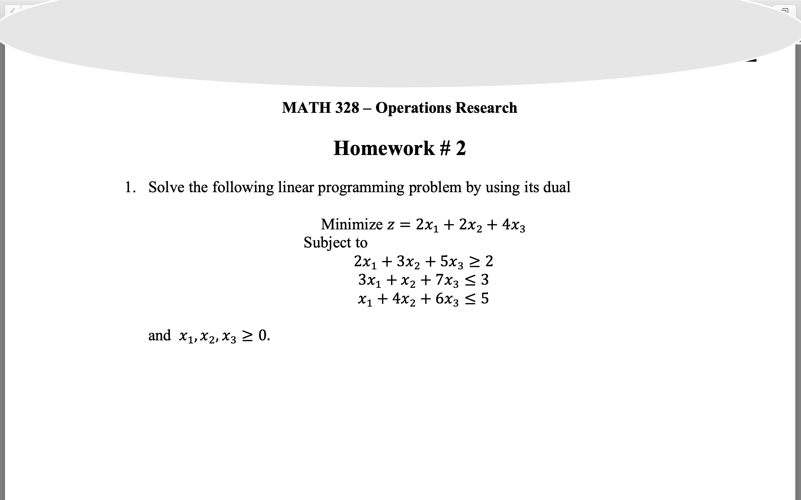Solved - MATH 328 – Operations Research Homework # 2 1. | Chegg.com
