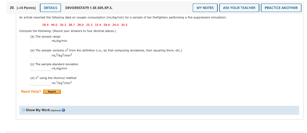 Solved An article reported the following data on oxygen | Chegg.com