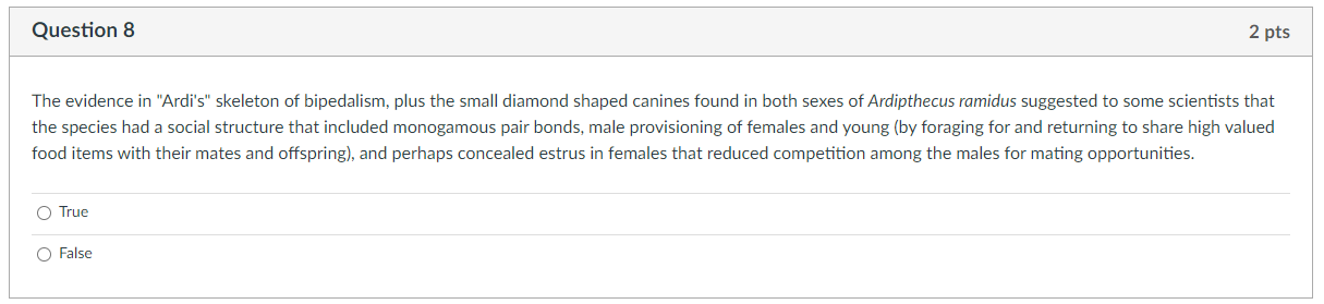 Solved TI The fossilized partial skeleton of Ardipithecus | Chegg.com