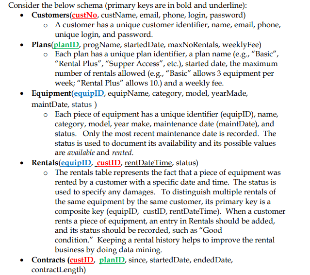 Solved Tonsider the below schema (primary keys are in bold | Chegg.com