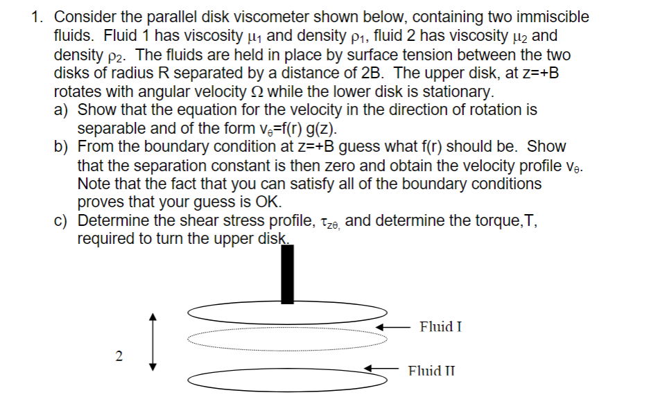 Solved Consider the parallel disk viscometer shown below, | Chegg.com