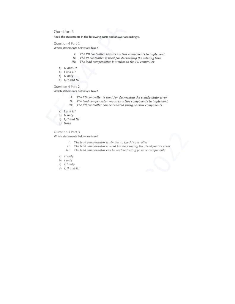Solved Question 4 Read the statements in the following parts | Chegg.com