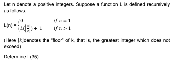 Solved Let n denote a positive integers. Suppose a function | Chegg.com