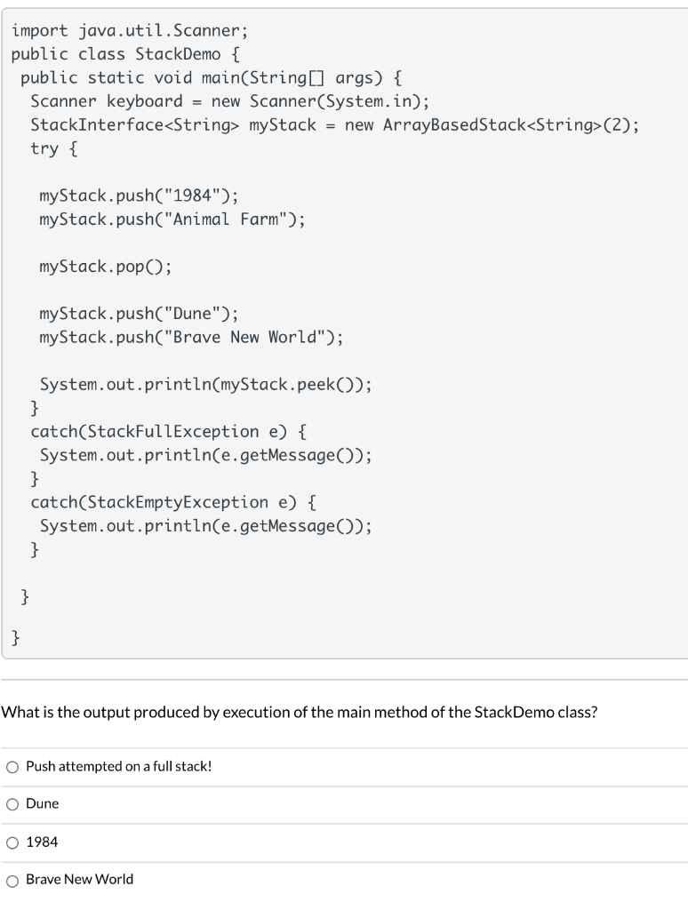 Solved public interface StackInterface { public void push(T | Chegg.com