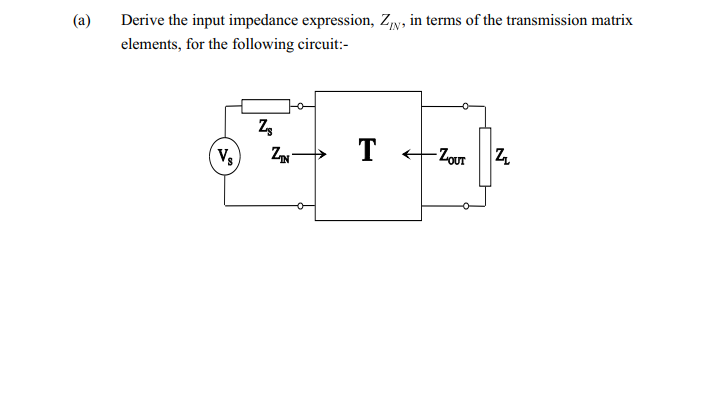 Solved Derive the input impedance expression, ZIN, in terms | Chegg.com