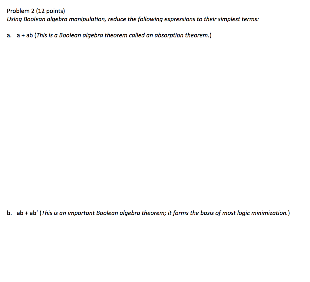 Solved Problem 2 (12 points) Using Boolean algebra | Chegg.com