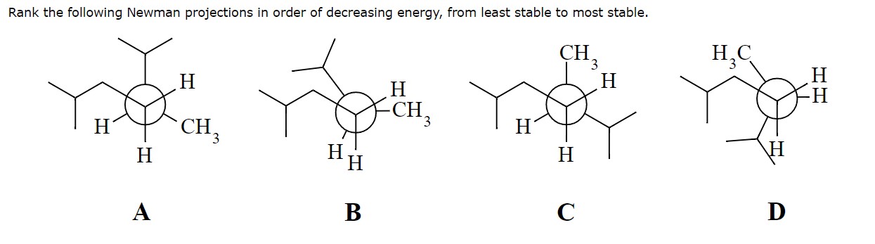 Solved Rank the following Newman projections in order of | Chegg.com