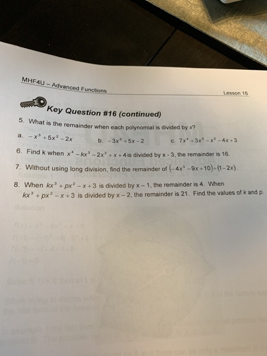 Solved Key Question #16 1. Divide and write the | Chegg.com