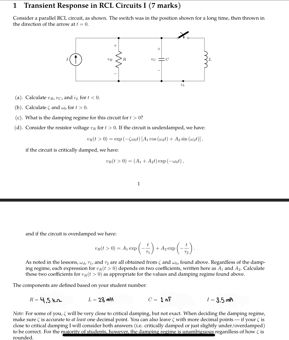 Solved 1 ﻿Transient Response in RCL Circuits I (7 | Chegg.com