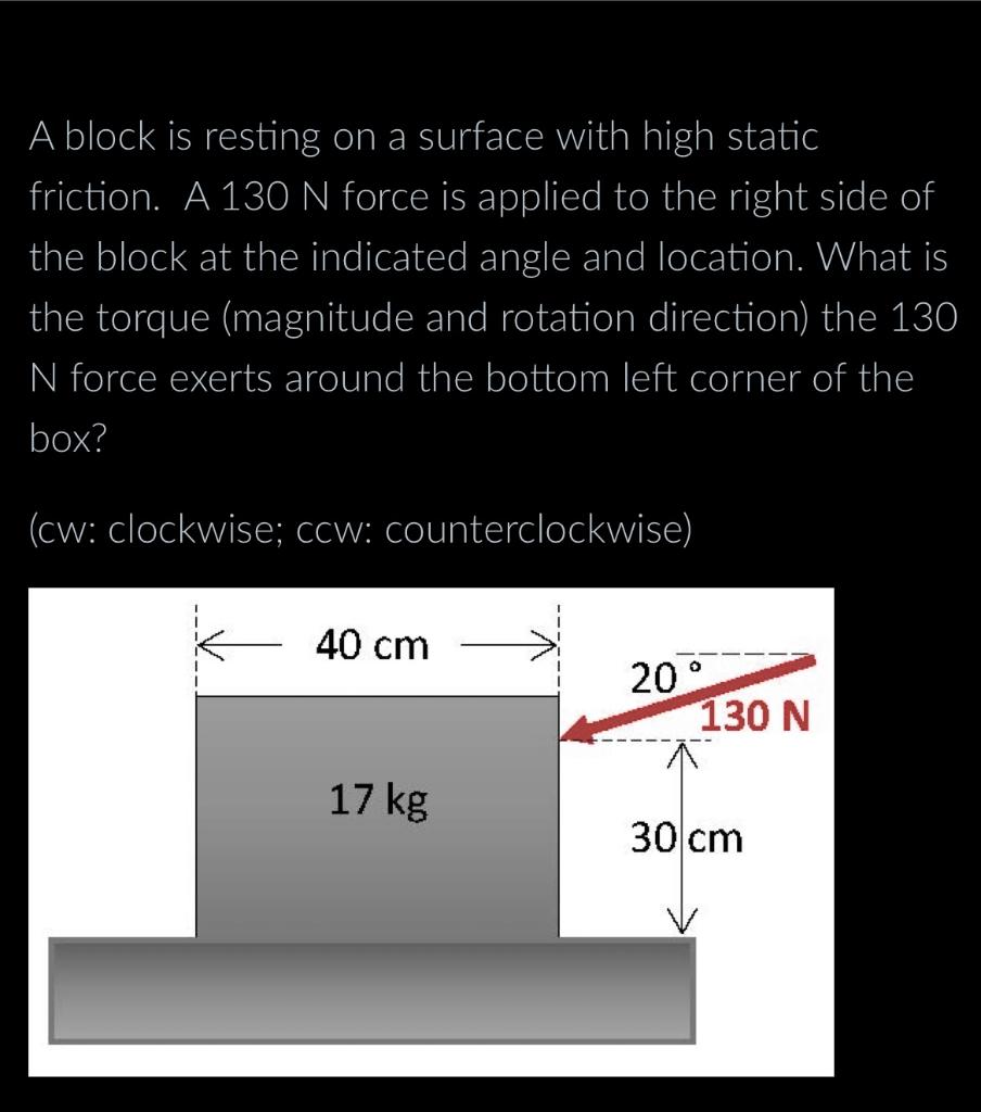 Solved A block is resting on a surface with high static | Chegg.com