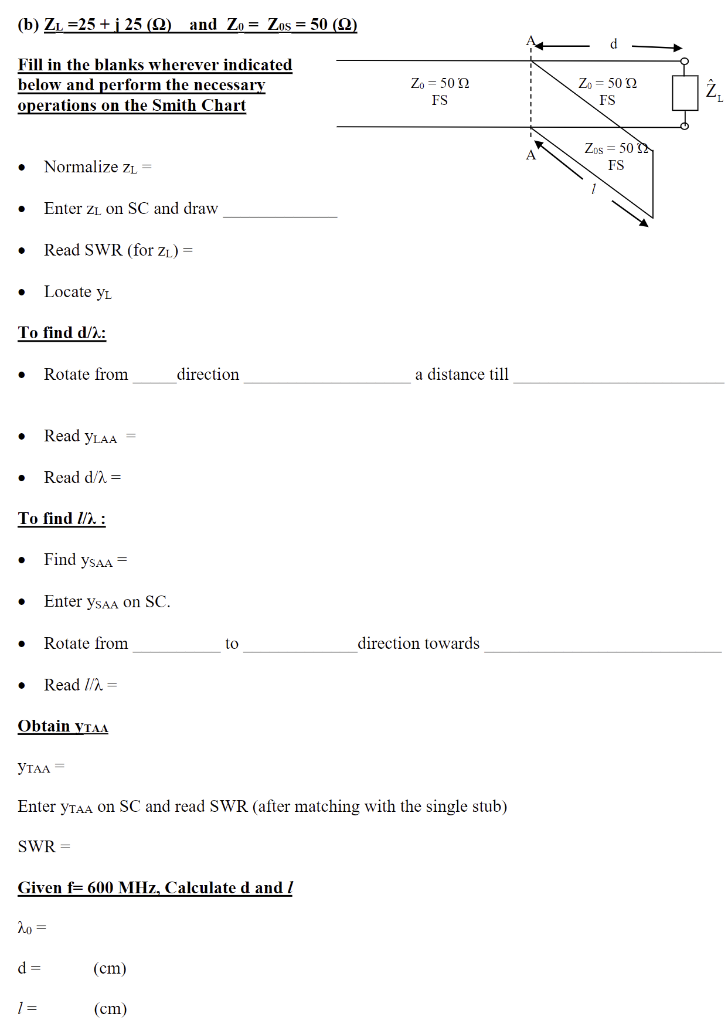 PreLab for Experiment VI - Design of a Single Stub | Chegg.com