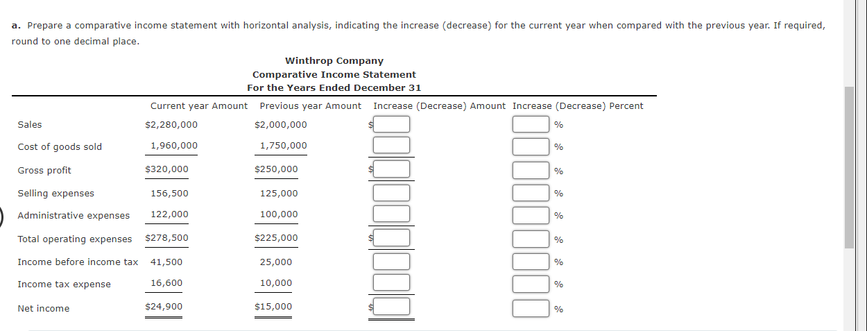 Solved Horizontal Analysis of the Income Statement Income | Chegg.com