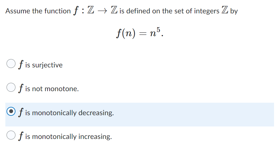 Solved Assume the function f:Z→Zs is defined on the set of | Chegg.com