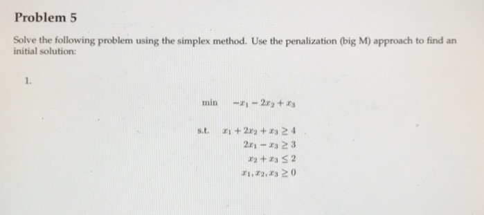 Solved Problem 5 Solve the following problem using the | Chegg.com