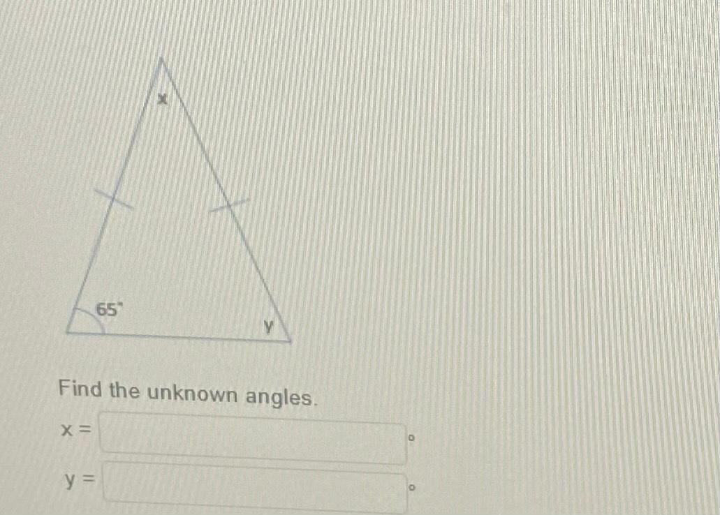 Solved Find the unknown angles. x=y=Find the unknown angles. | Chegg.com