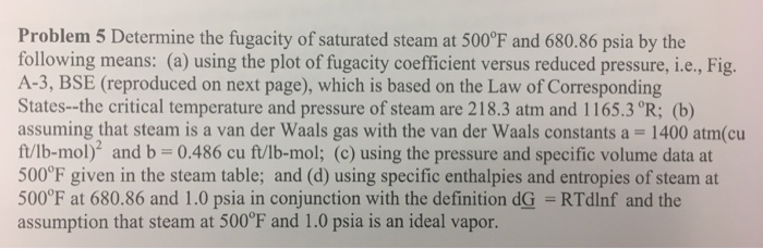 Solved Determine the fugacity of saturated steam at 500 | Chegg.com
