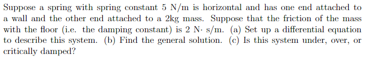 Solved Suppose A Spring With Spring Constant 5 N M Is