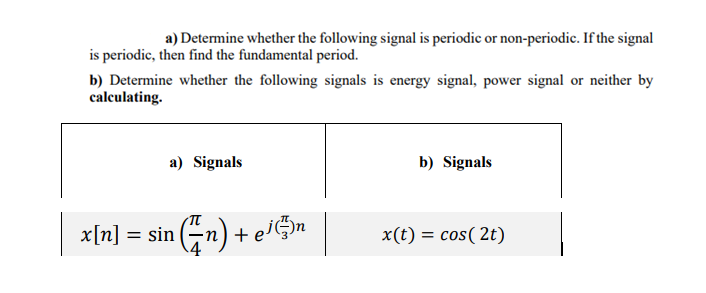 Solved a) Determine whether the following signal is periodic | Chegg.com