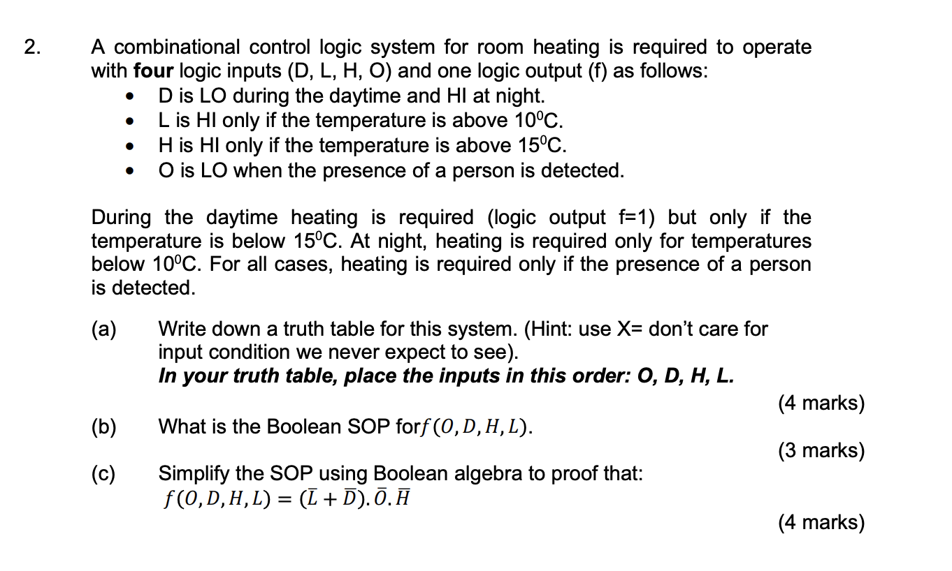 Solved A combinational control logic system for room heating | Chegg.com