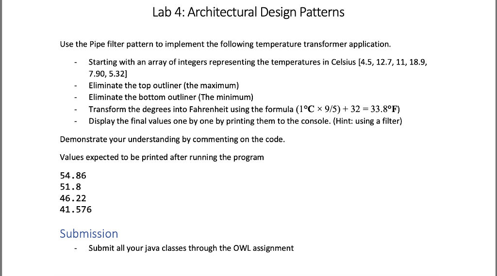 Solved Lab 4: Architectural Design Patterns Use the Pipe | Chegg.com